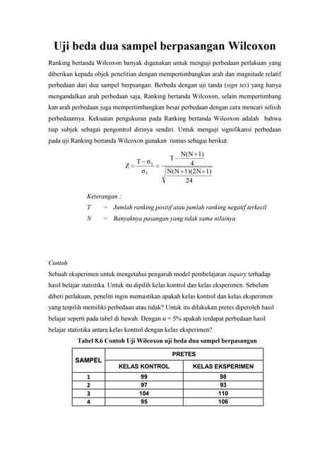 UJI BEDA (KOMPARASI) t - TEST (PRETEST-POSTEST) | DOCX
