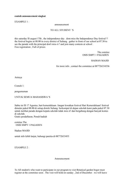 Contoh announcement | PDF