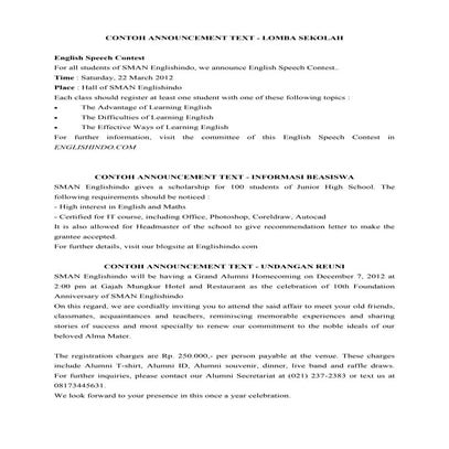 Contoh announcement text | DOCX