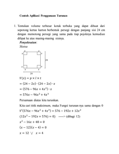 Contoh aplikasi penggunaan turunan | PDF Contoh aplikasi penggunaan turunan | PDF