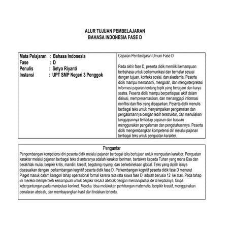 Contoh atp fase d dalam bahasa indonesia | PPT