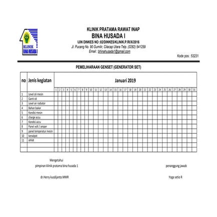 contoh ceklis pemeliharaan genset.docx