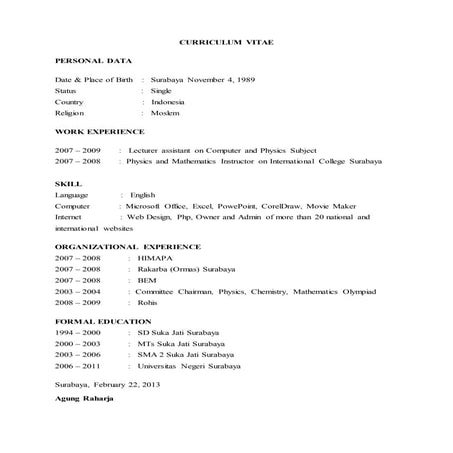 Contoh curriculum vitae | DOCX