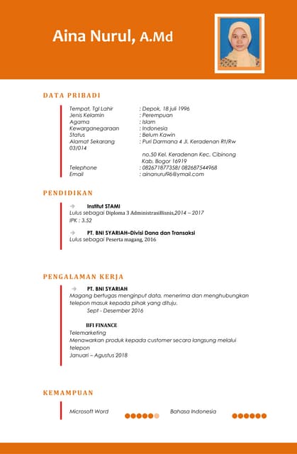 Resume For Application Hoirunnisa | PDF