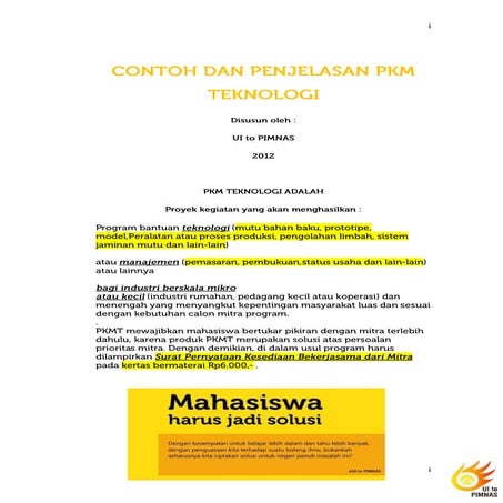 Contoh dan penjelasan pkm teknologi | PDF