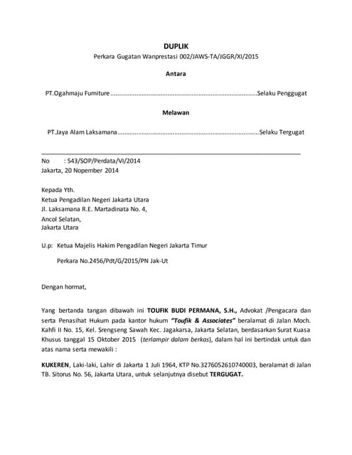 Replik dalam perkara perdata | DOCX