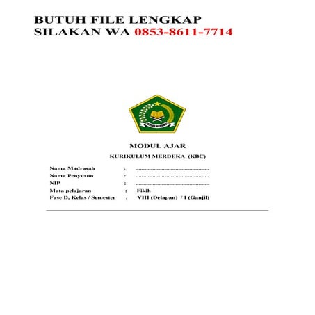 Modul Ajar Pembelajaran Mendalam Fiqih Kelas VIII Terbaru 2025 | DOCX