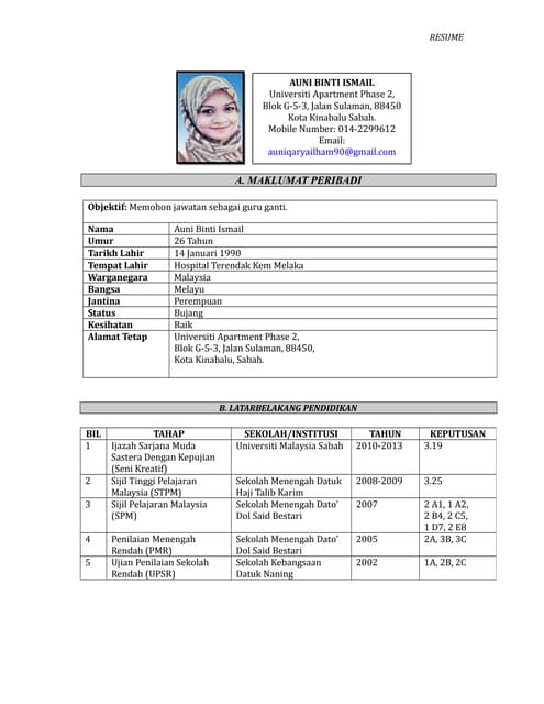 Contoh Resume Bahasa Melayu | PDF