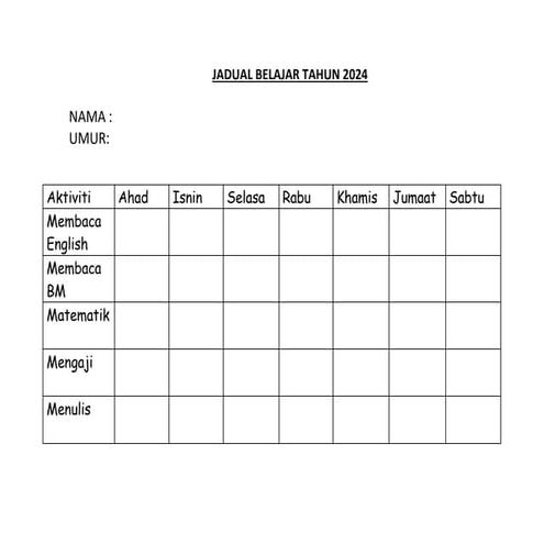 CONTOH JADUAL ANAK UMUR 4-6 TAHUN SEBELUM PERSEKOLAHAN | DOCX