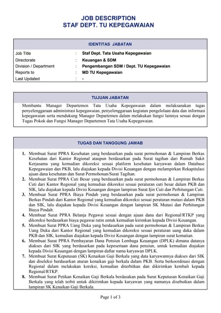 CONTOH JOBDES LENGKAP UNTUK PERUSAHAAN | PDF