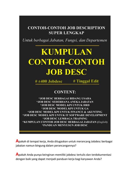 CONTOH JOBDES LENGKAP UNTUK PERUSAHAAN | PDF