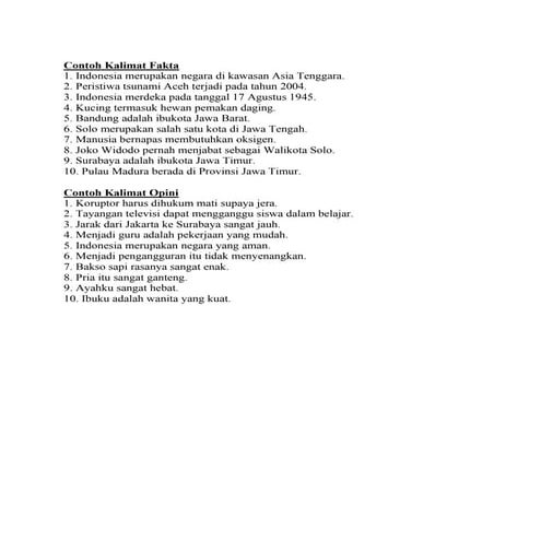 Contoh kalimat fakta | DOCX