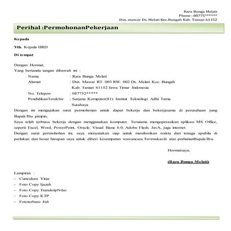 Contoh lamaran pekerjaan | PDF