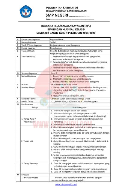 RENCANA PELAKSANAAN LAYANAN (RPL) BIMBINGAN KLASIKAL | PDF