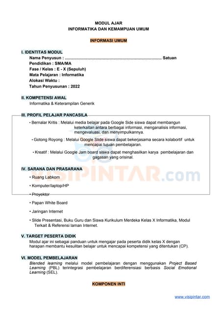 Modul Ajar Informatika SMA Kelas 10 Kurikulum Merdeka | PDF Modul Ajar Informatika SMA Kelas 10 Kurikulum Merdeka | PDF