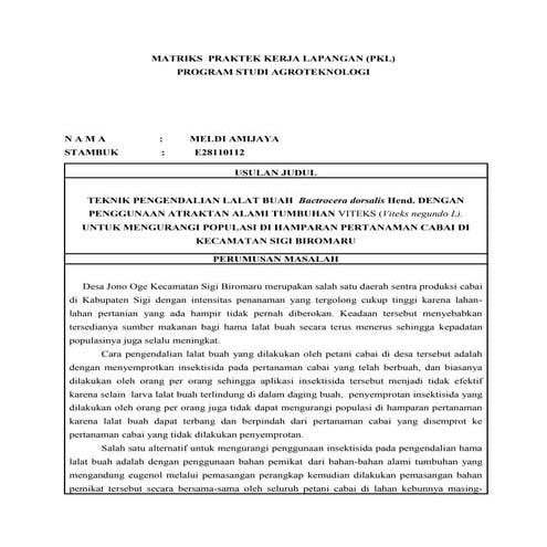 Contoh matrix magang agroteknologi pertanian | DOCX