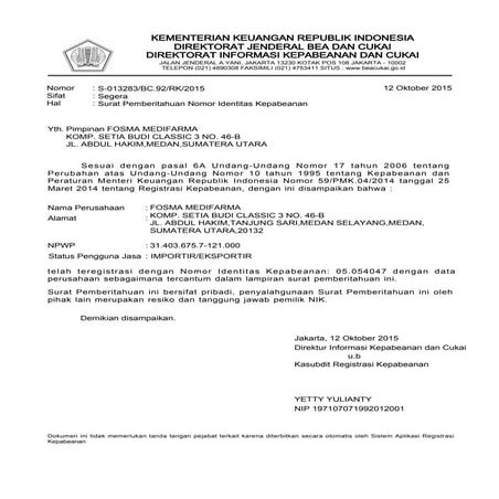 Contoh NIK Bea Cukai Terbaru , Izin Import, Urus NIK Bea Cukai ...