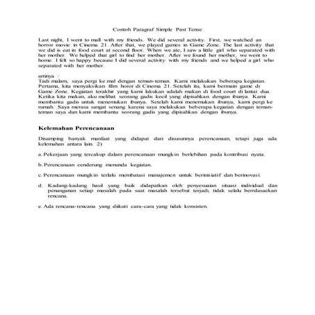 Contoh paragraf simple past tense | DOCX