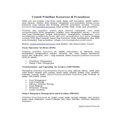 Contoh pelatihan karyawan di perusahaan | DOCX