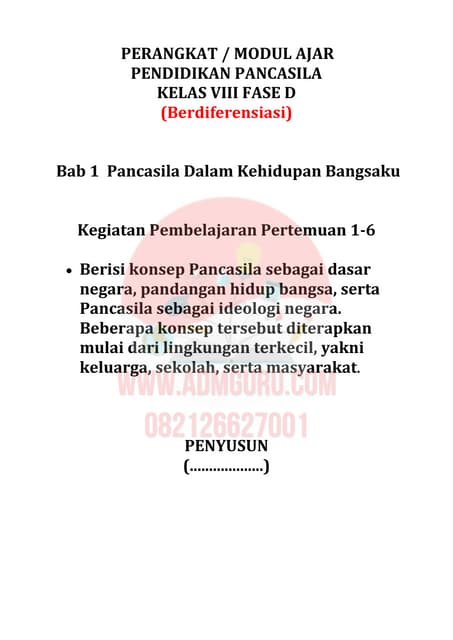 Modul Ajar Deep Learning PKN Kelas 8 Kurikulum Merdeka | DOCX