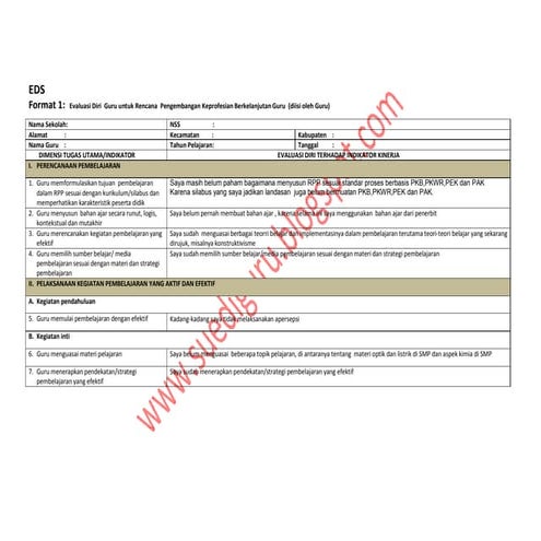 Contoh Pengisian Format 1, EDS Guru Utk PKB | PDF