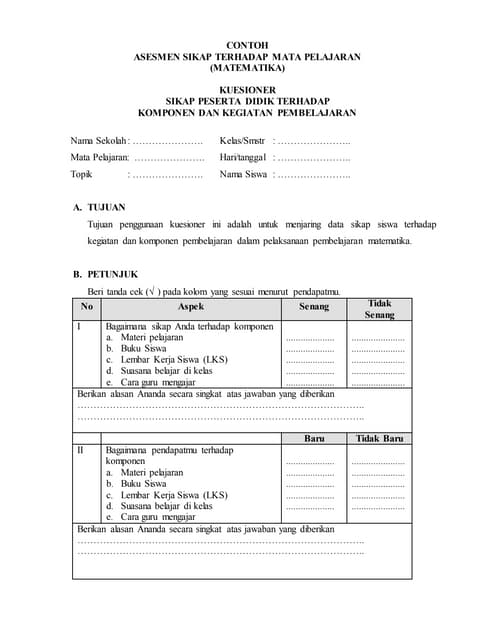Contoh lembar instrumen evaluasi bkp | PDF