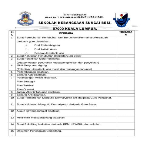Contoh perisian awal fail kokurikulum | DOC