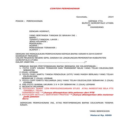 Contoh permohonan | DOCX