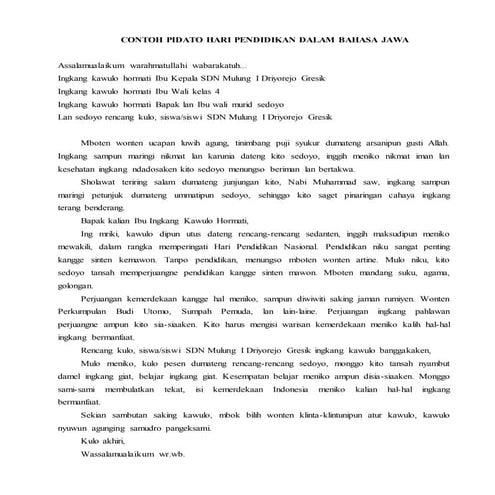 Contoh pidato hari pendidikan dalam bahasa jawa | DOCX