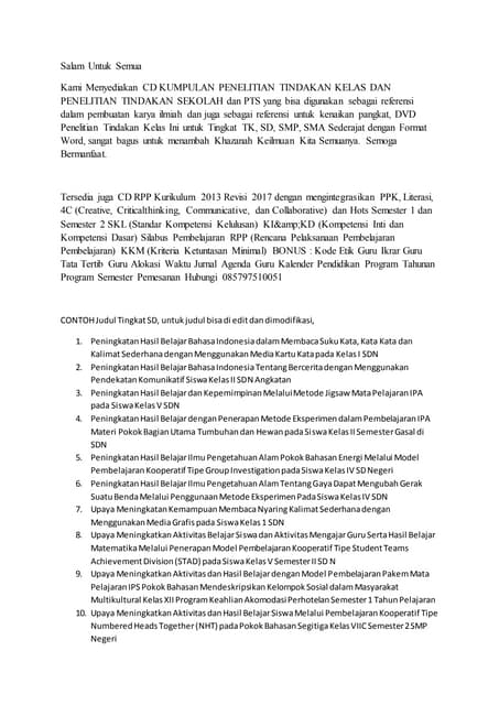 Contoh judul ptk paud, ra dan tk lengkap | DOCX