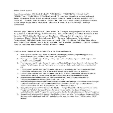 Contoh ptk lengkap bahasa indonesia sd kelas 2 sd | DOCX