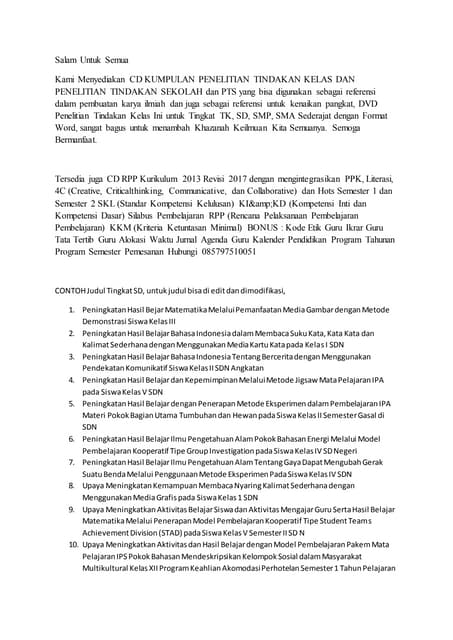 Contoh judul ptk paud, ra dan tk lengkap | DOCX