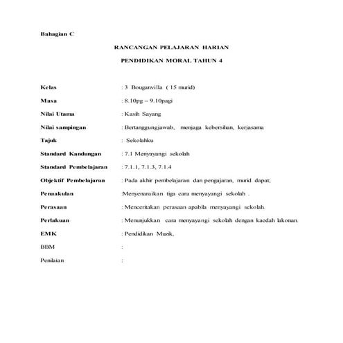 Contoh rancangan pelajaran harian | PDF