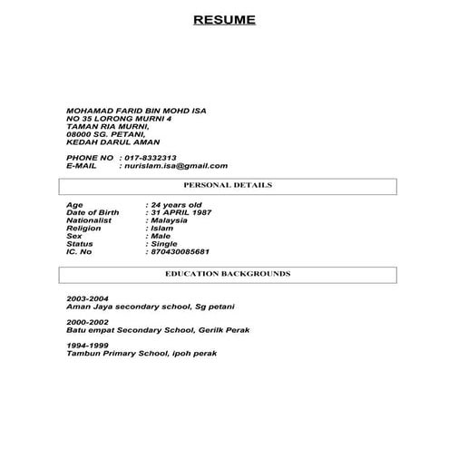 Contoh resume | DOC