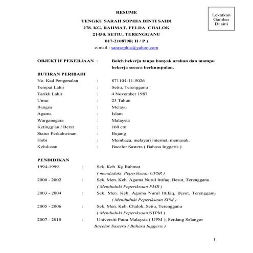 Contoh resume dlm_b.m | DOC