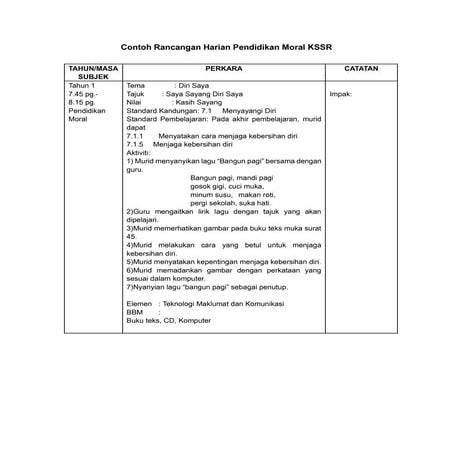 Contoh rph pendidikan moral kssr 2011 | DOCX