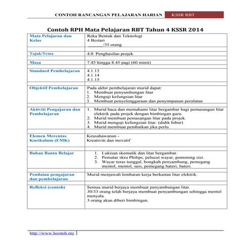 Contoh rph rbt penghasilan projek | DOC