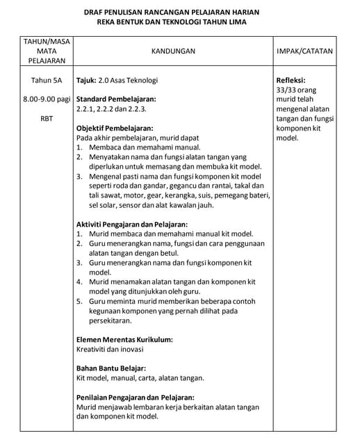 Contoh rph rbt penghasilan projek | PDF