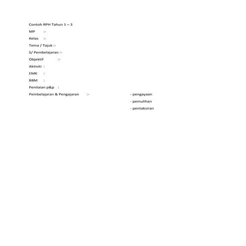 Contoh rph tahun 1 | PDF