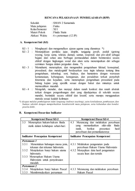 2. rpp dan penilaian kd 3.3 fluida statis tekanan hidrostatis | DOC