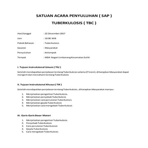 Contoh sap tbc | DOCX