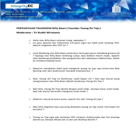 Contoh script talkshow dalam sebuah acara | DOCX