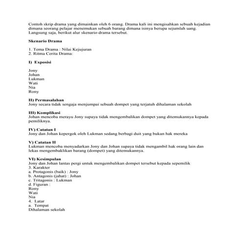 Contoh skrip drama yang dimainkan oleh 6 oran1 | PDF