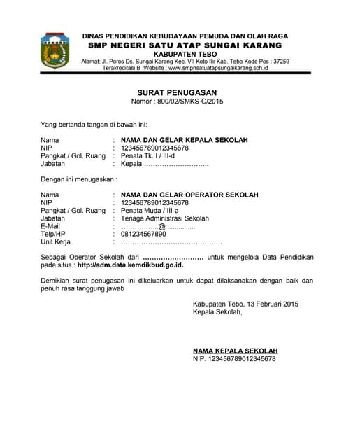 Contoh surat penugasan operator sekolah | DOC