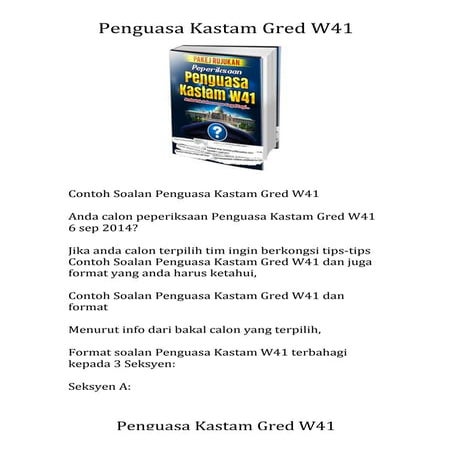 Contoh soalan penguasa kastam gred w41 | PDF