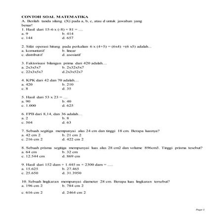 Contoh soal matematika | DOCX