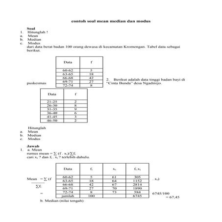 Contoh soal mean median dan modus | DOCX