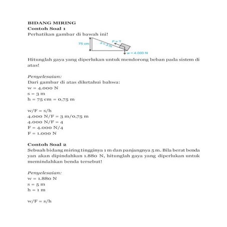 Contoh soal tentang bidang miring | DOCX