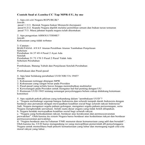 Contoh soal undang undang dan tap mpr ii | DOCX