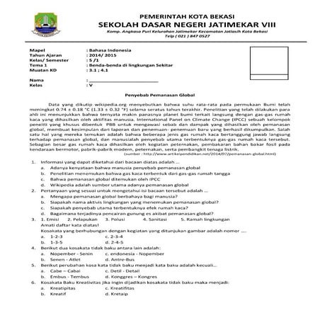 Contoh soal uts bin tema 1 | PDF